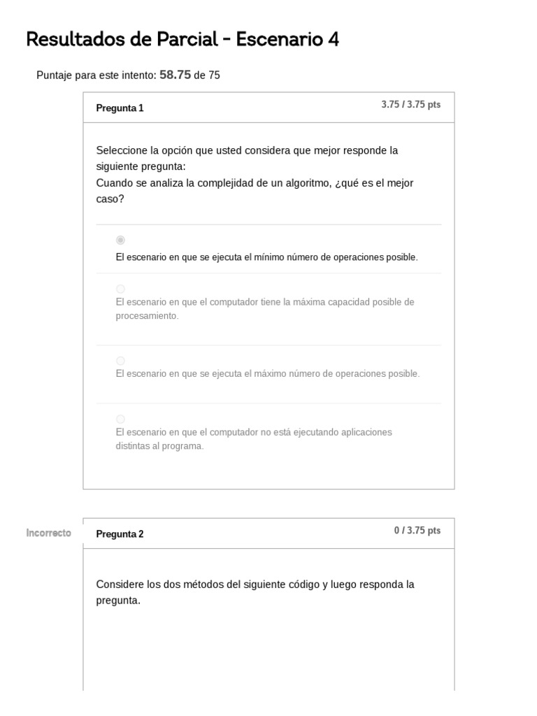 Resultados Parcial Escenario 4 Complejidad Algoritmos Estructuras Datos Pdf Cola Tipo De