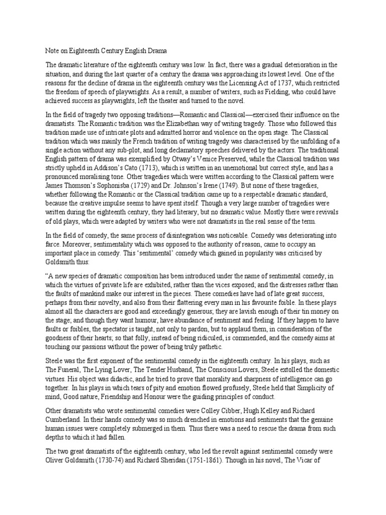 Eighteenth Century English Drama Analysis | PDF | Comedy | Poetry