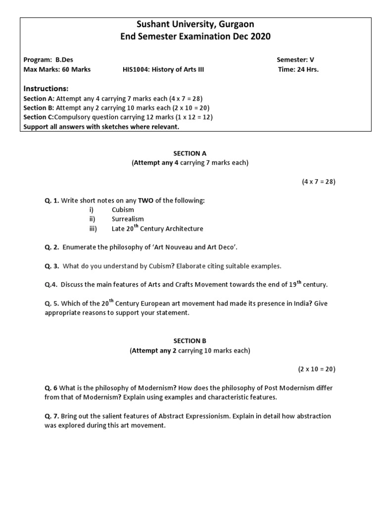 HIS1004 5sem ESE Dec 2020 PDF | PDF | Modernism | Aesthetics