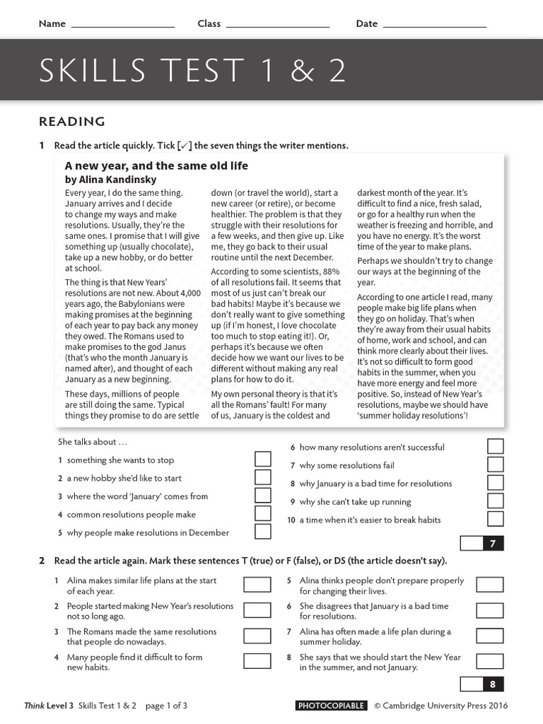 Think L3 Skills Test Units 1-2 | PDF | Rms Titanic
