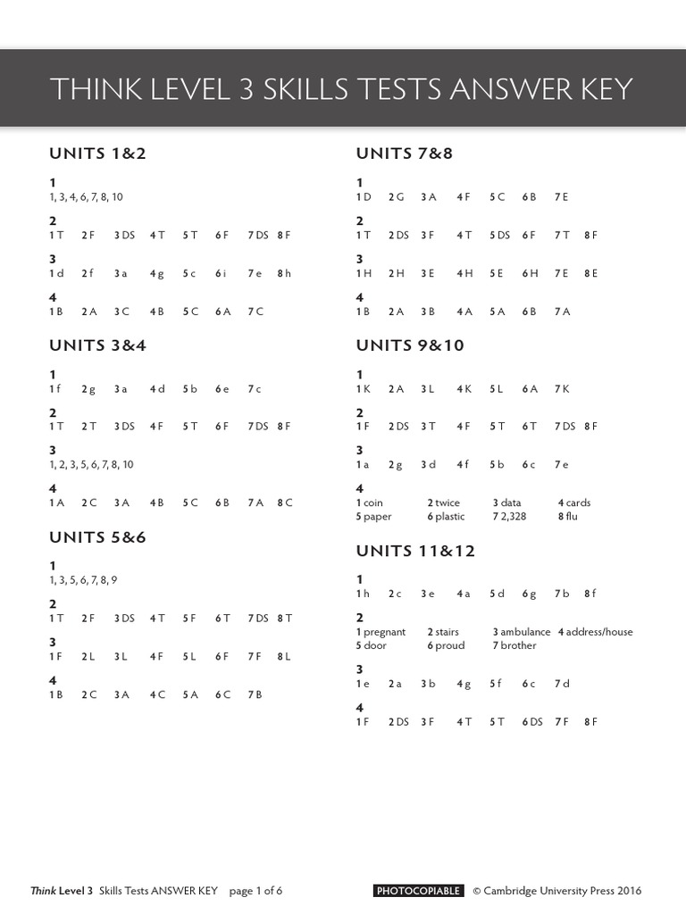 Think L3 Skills Test Key, Scripts & Ack | PDF | Rms Titanic | Vocabulary