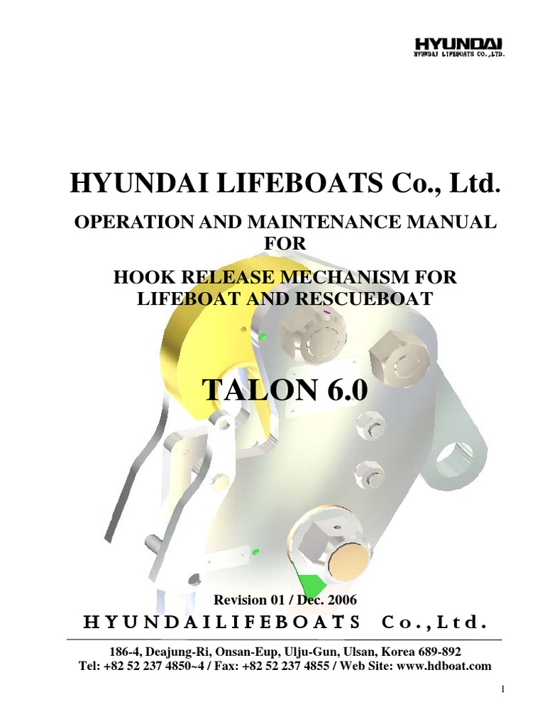 And Maintenance Manual For Hook Release Mechanism For Lifeboat and ...