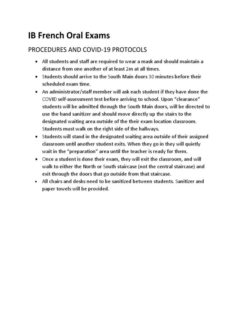 IB French Oral Exams: Procedures and Covid-19 Protocols | PDF