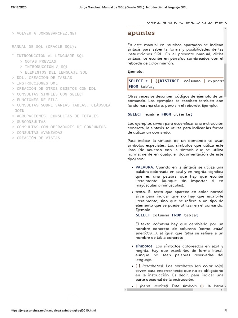 Jorge Sánchez. Manual de SQL (Oracle SQL) - Introducción Al Lenguaje ...