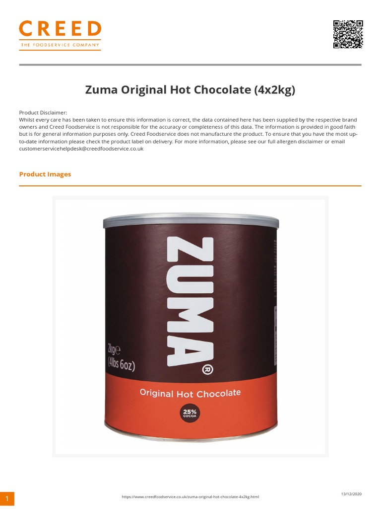 Zuma Original Hot Chocolate (4x2kg) : Product Images | PDF | Chocolate ...
