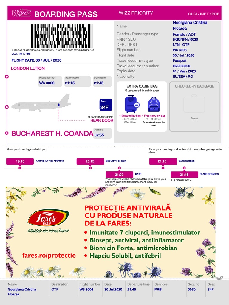 Wizz Air Boarding Pass Details | PDF | Transport | Aviation
