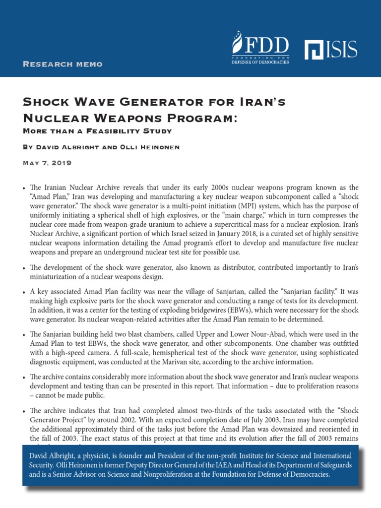 FDD Report Shock Wave Generator Iran Nuclear Weapons Program | PDF ...