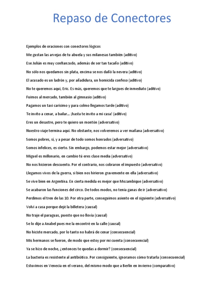 Repaso Ejemplos de Oraciones Con Conectores Lógicos | PDF | Poesía ...