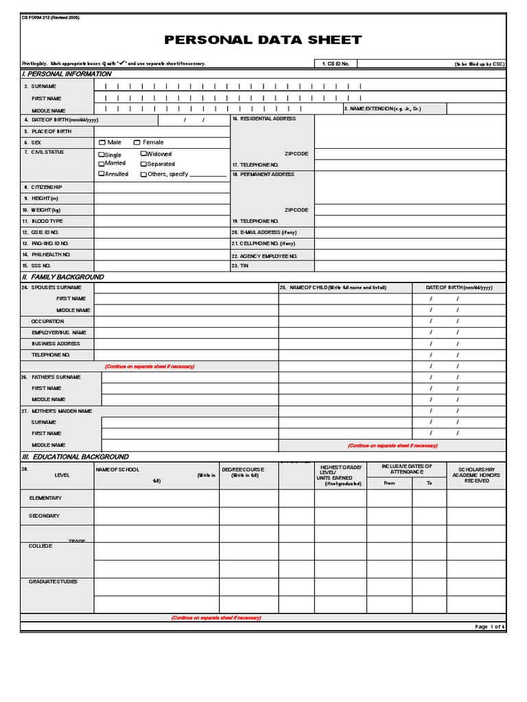 Personal Data Sheet | Download Free PDF | Government Information | Justice
