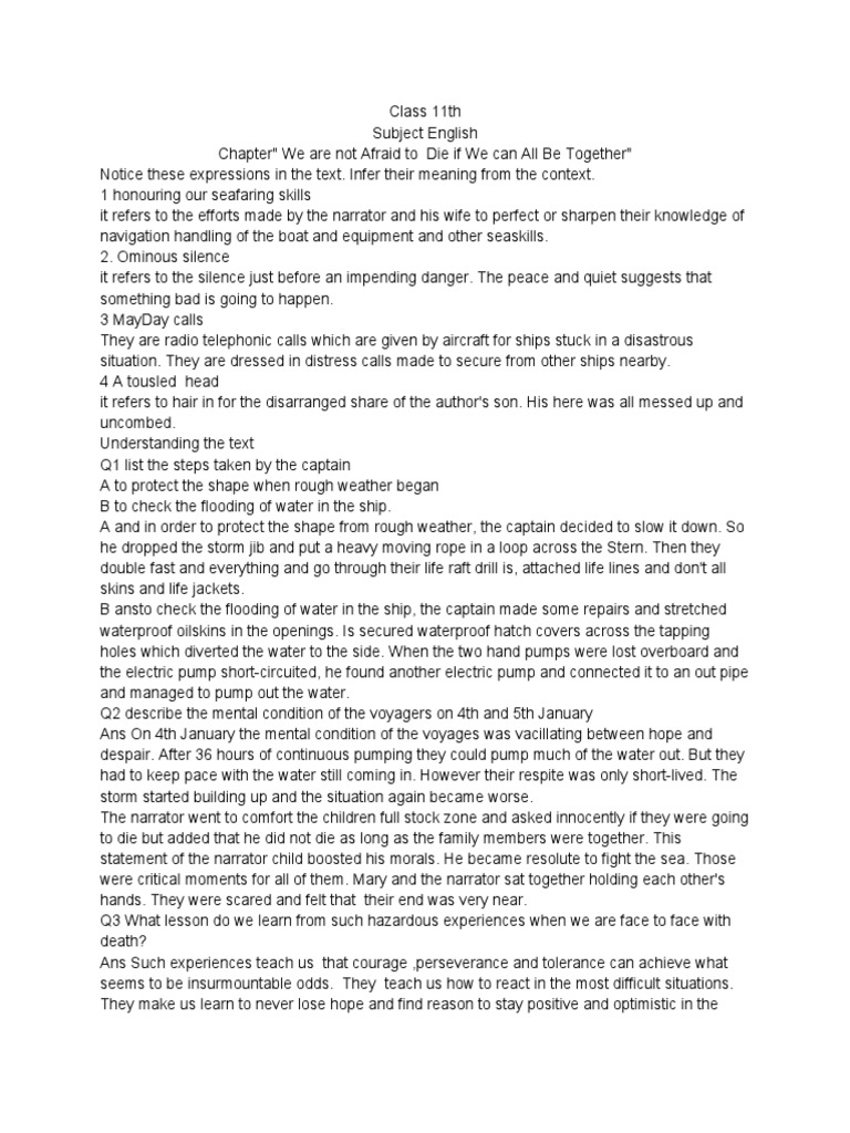 Class XI Chapter 2 We Are Not Afraid To Die If We All Are Together ...