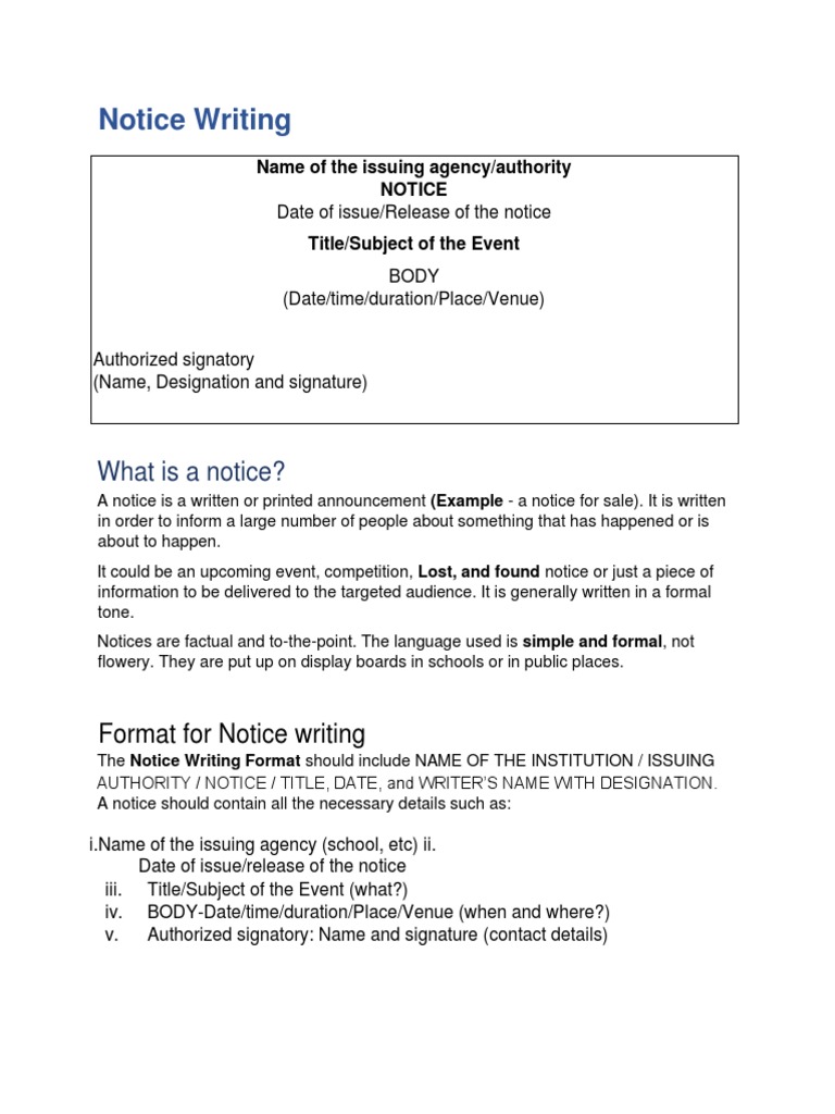 Notice Writing: What Is A Notice? | PDF | Signature | Sikhism