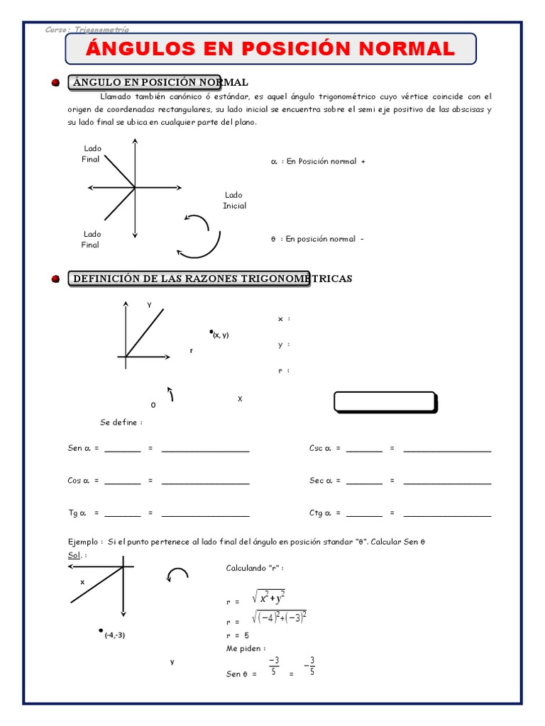 Ángulo en Posición Normal | PDF | Trigonometría | Sistema de ...