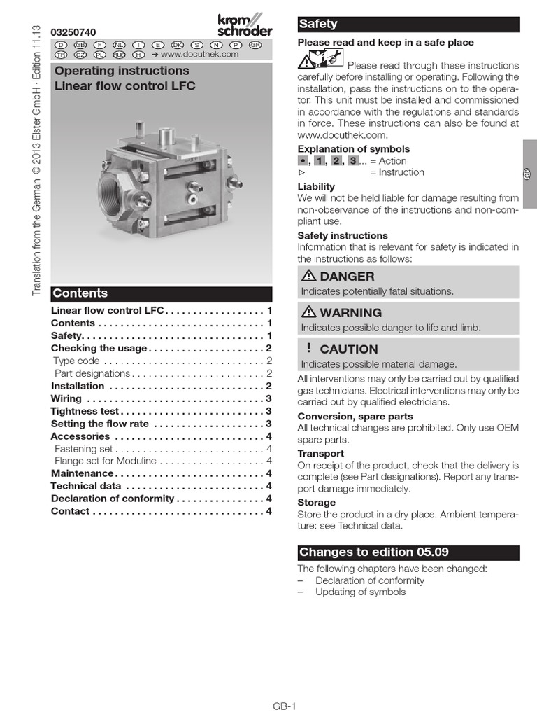 Operating Instructions Linear Flow Control LFC: DK S N P GR D GB F NL I ...