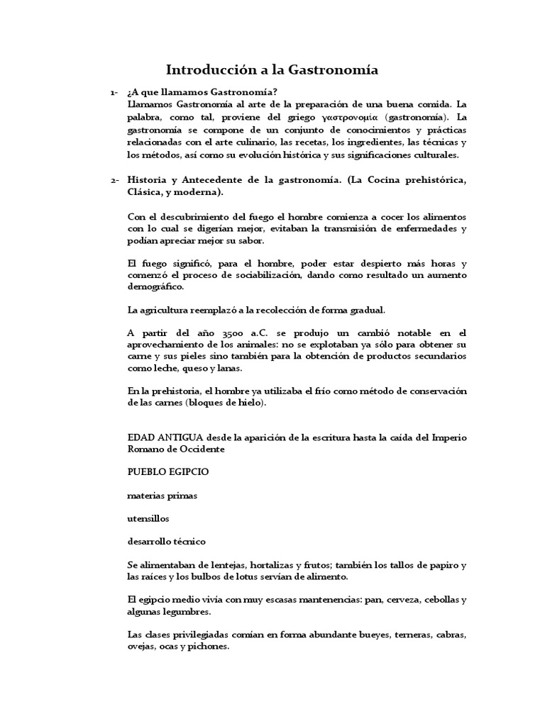 Introducción a la Gastronomía Histórica | PDF | Menú | Cocinando