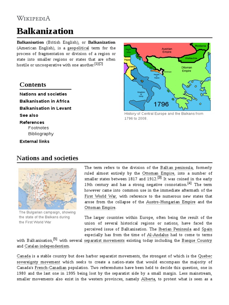 Balkanization: Balkanisation (British English), or Balkanization | PDF ...