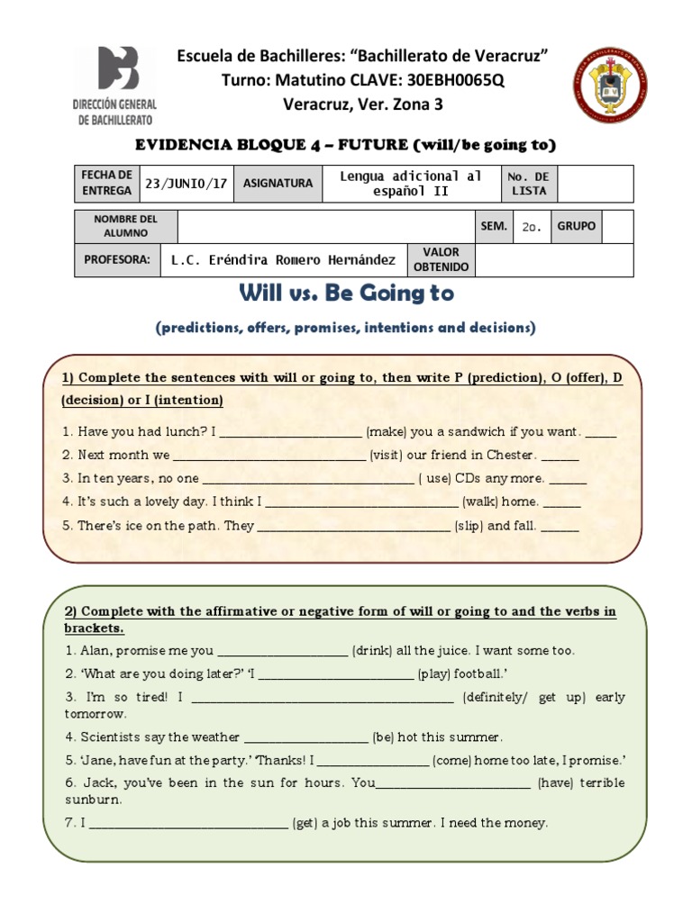 Will vs. Be Going To Predictions Offers PDF | PDF