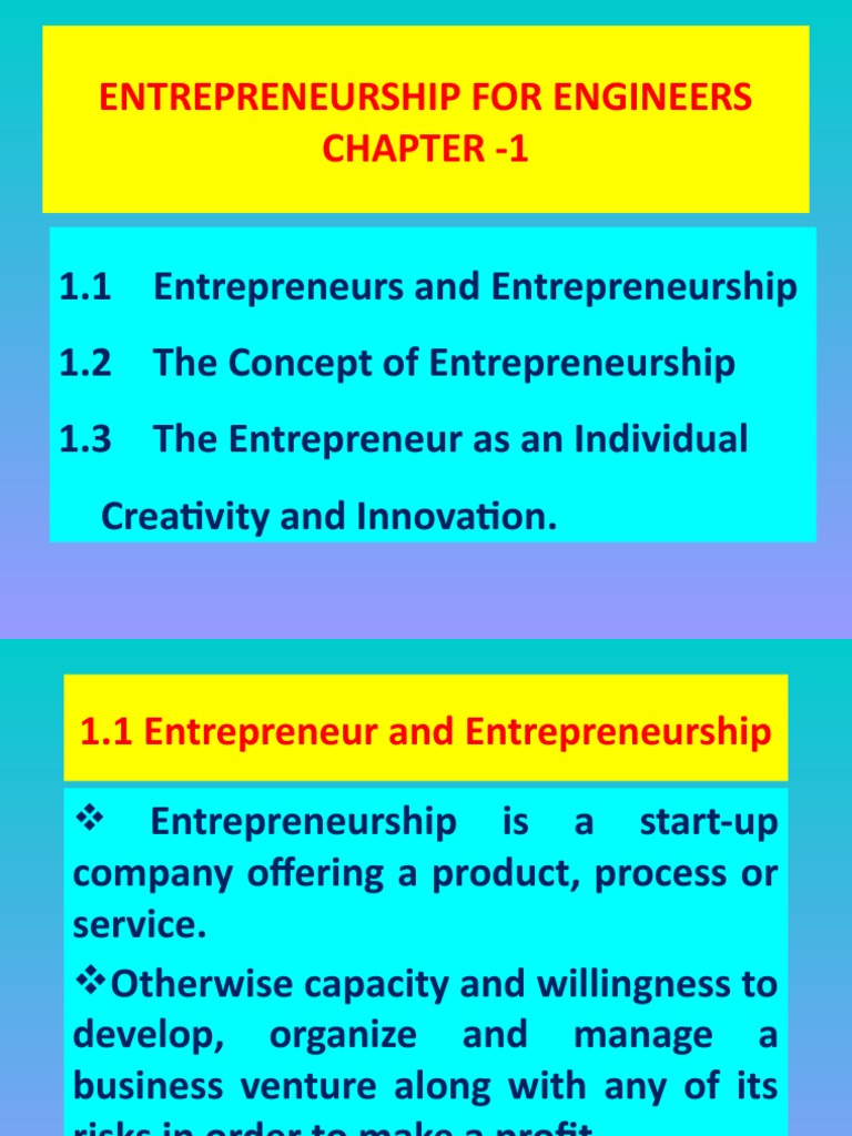 Entrepreneurship For Engineers Chapter - 1 | PDF | Entrepreneurship ...