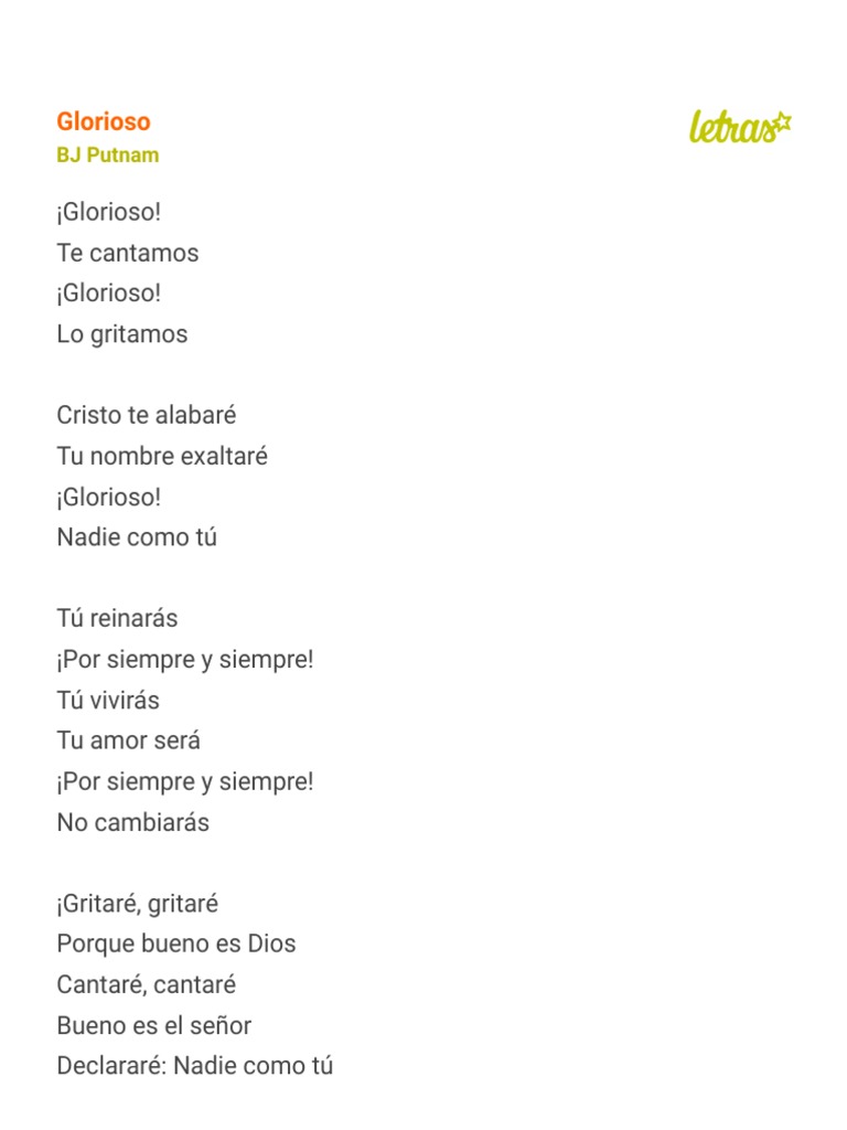 Letra de "Glorioso" - BJ Putnam | PDF
