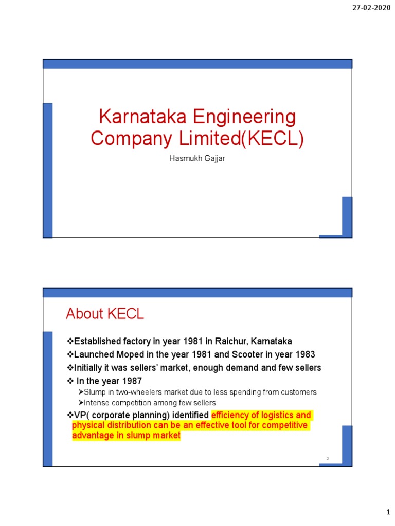 Karnataka Engineering Company Limited (KECL) | PDF | Logistics | Market ...