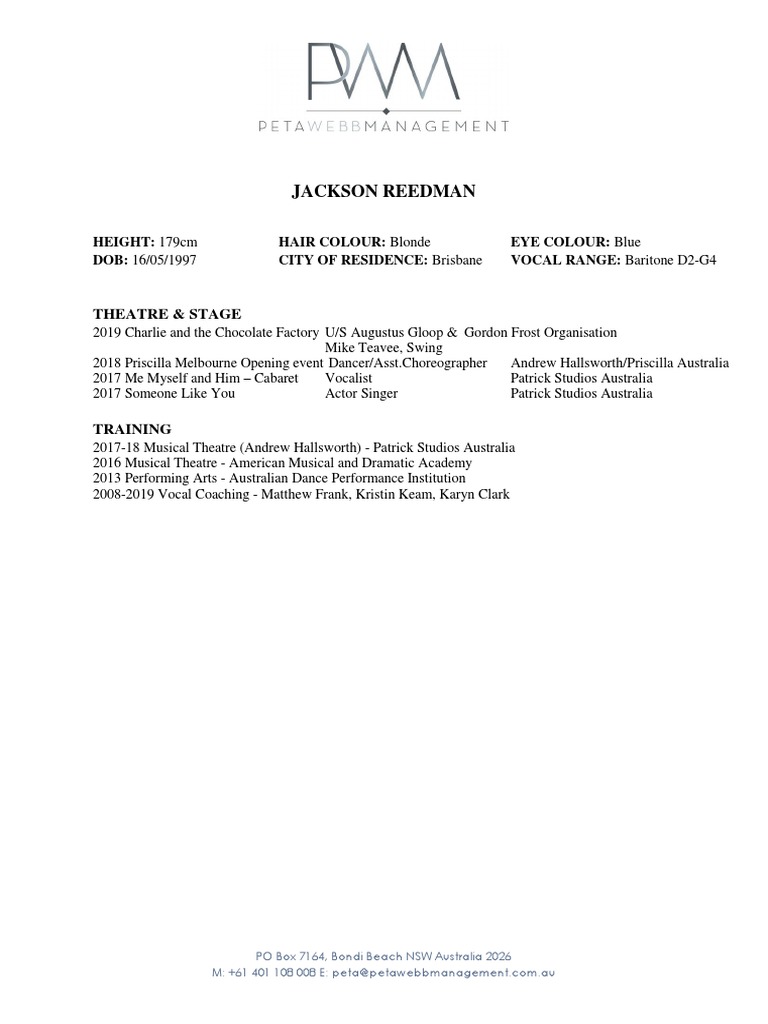 Jackson Reedman: Theatre & Stage | PDF | Art