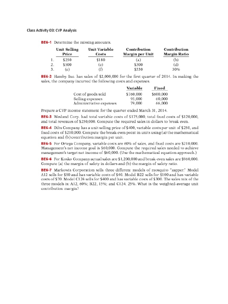 CVP Analysis Class Activity Guide | PDF