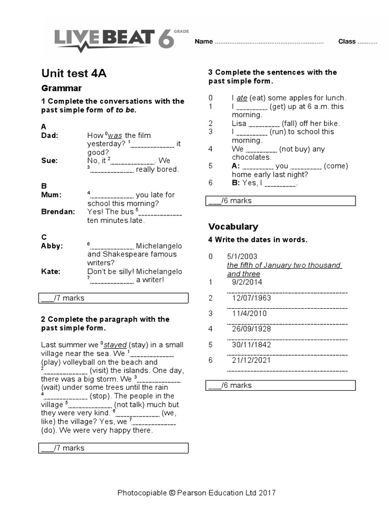 Unit Test 4A: Grammar | PDF