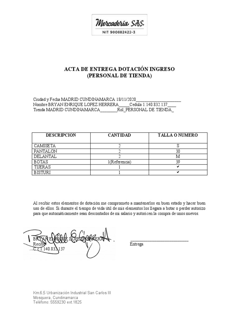 Acta Dotacion Ingreso | PDF