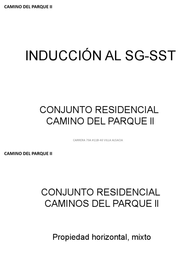 Inducción SG-SST: Camino del Parque II | PDF | Business | Salud y bienestar