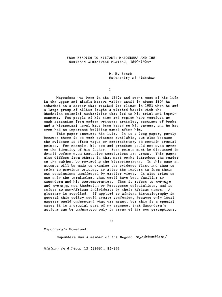 From Heroism To History, Mapondera and The Northern Zimbabwean Plateau ...