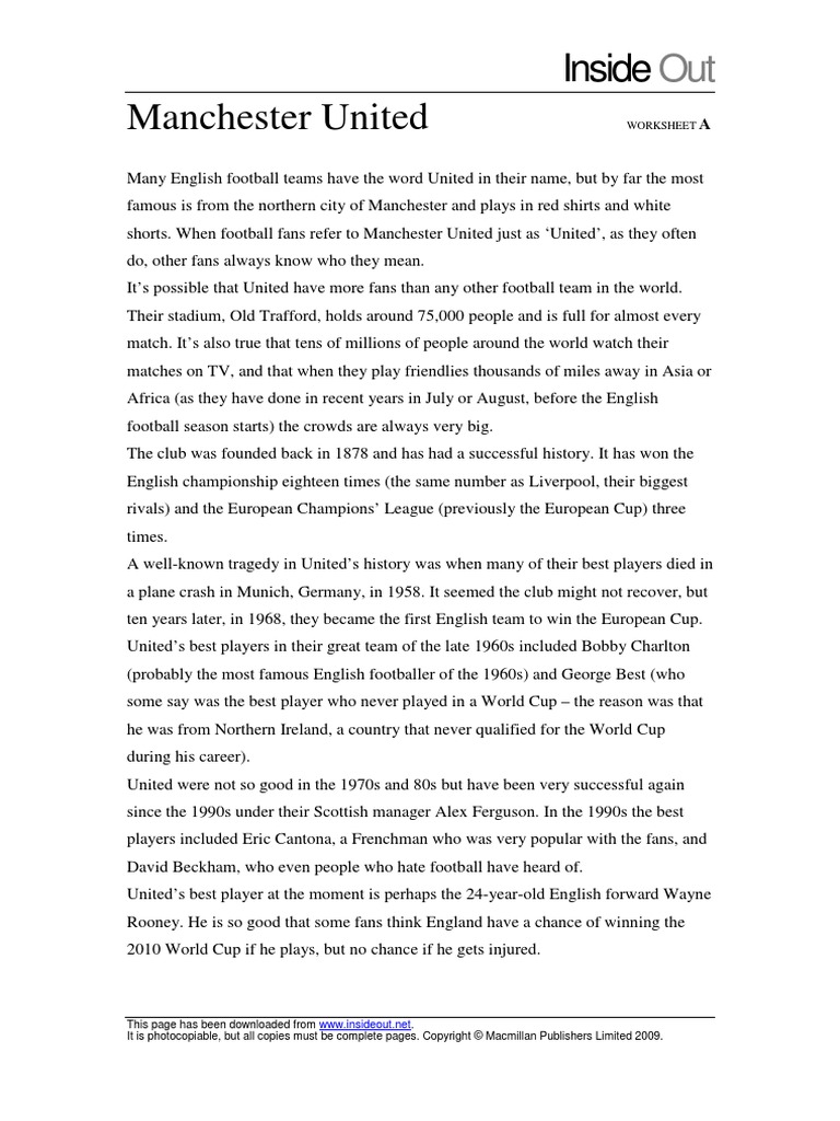 Inside Manchester United: Worksheet | PDF | Manchester United F.C ...