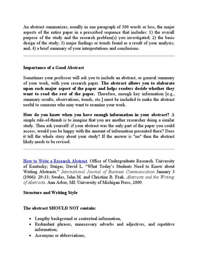 How To Write A Research Abstract: of Abstracts. Ann Arbor, MI ...