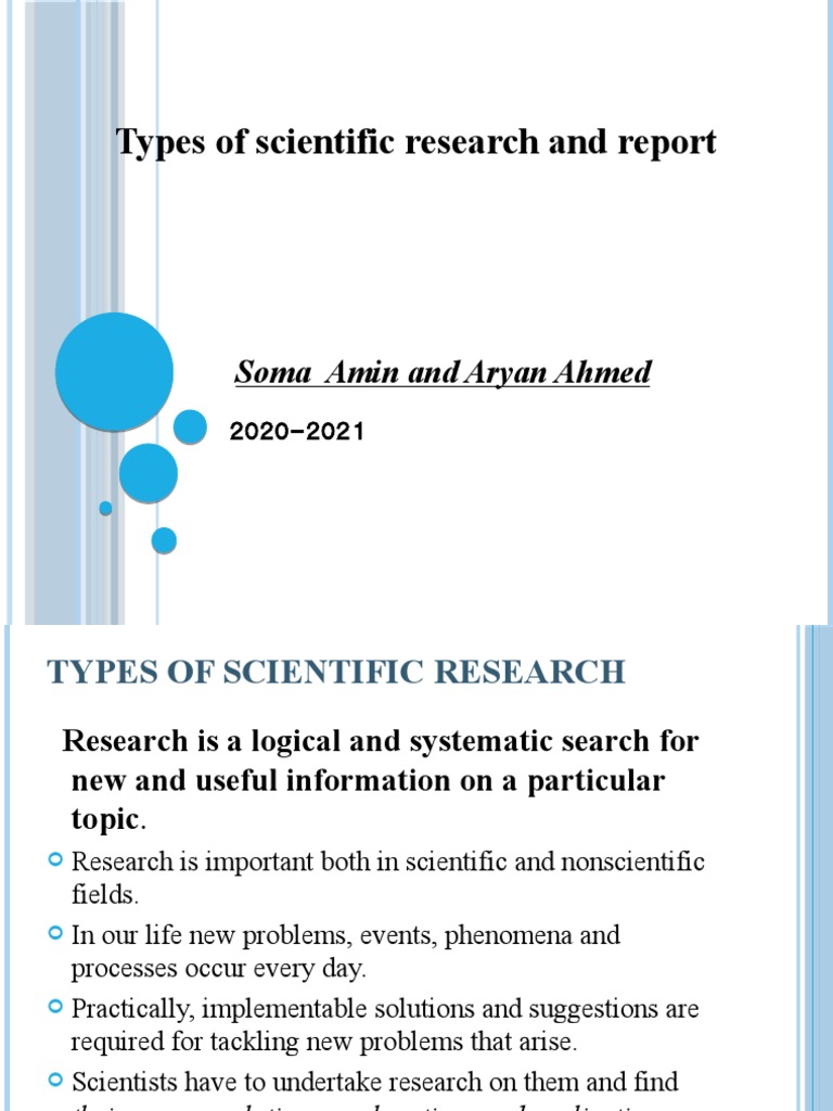 Types of Scientific Research and Report: Soma Amin and Aryan Ahmed 2020 ...