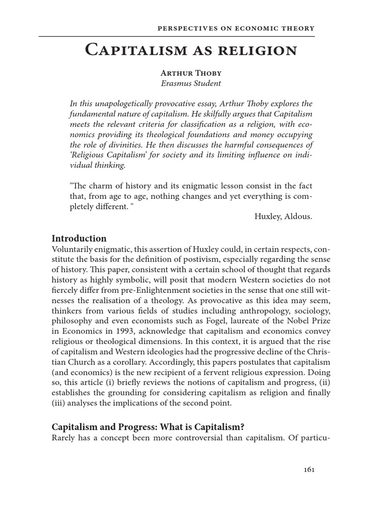 Capitalism As Religion | PDF | Capitalism | Economics