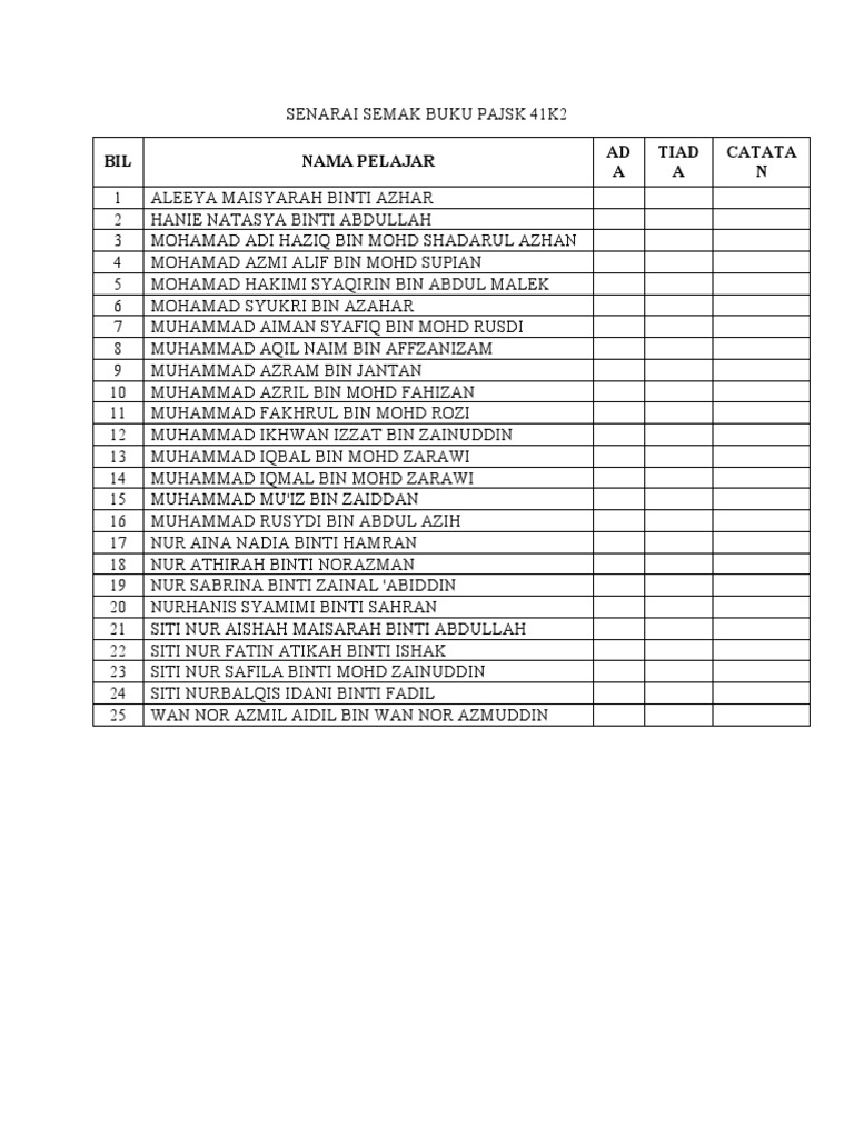 Senarai Semak Buku Pajsk 41K2 | PDF