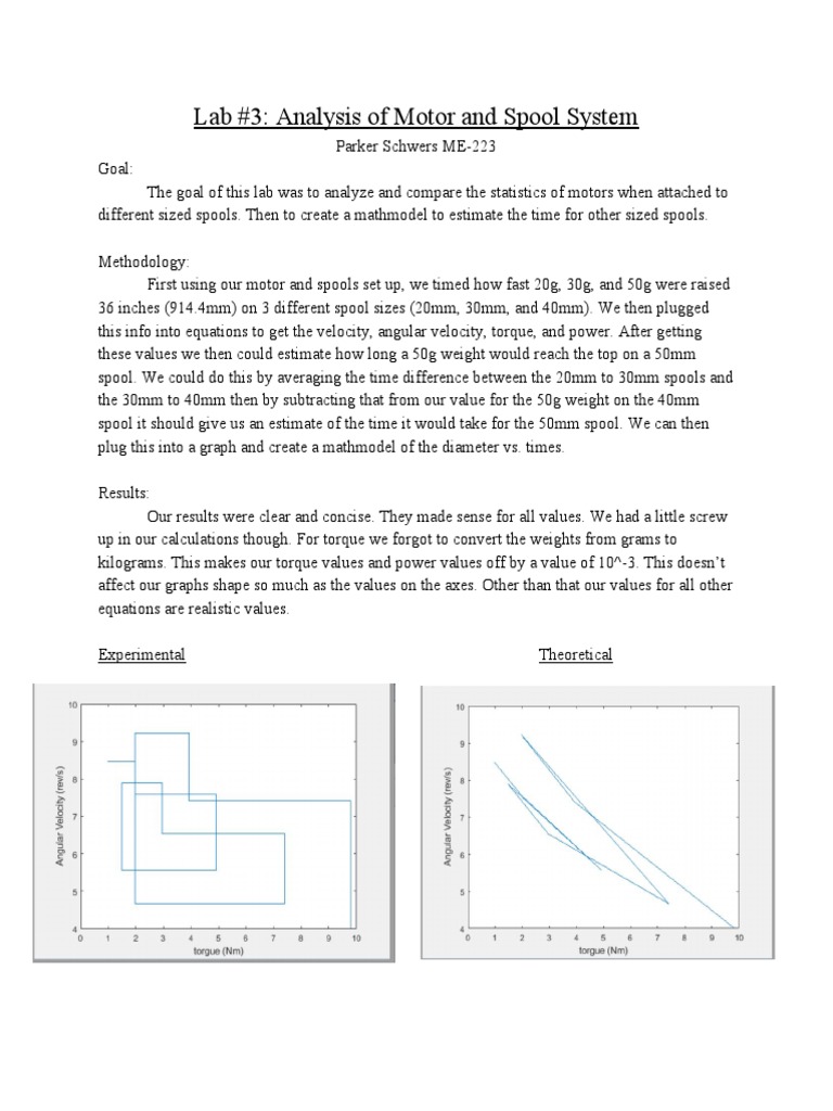 Lab 3 Analysis of Motor and Spool System | PDF | Physical Quantities | Classical Mechanics