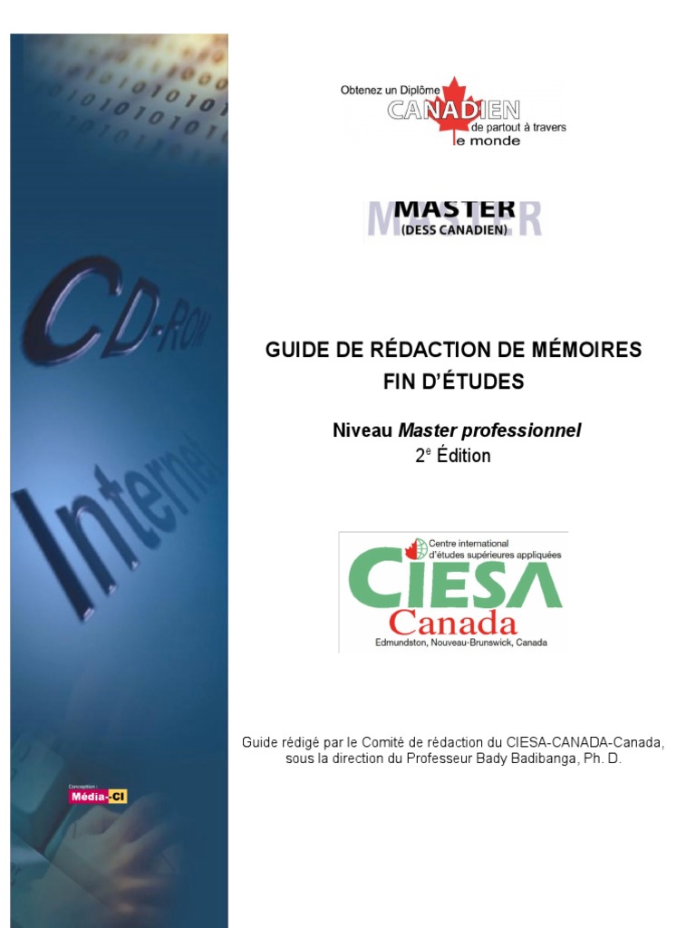 Guide de Rã©daction de Mã©moires de Fin Dã©tudes CIESA-Canada 2e Ã Dition Novembre 2018 | PDF ...