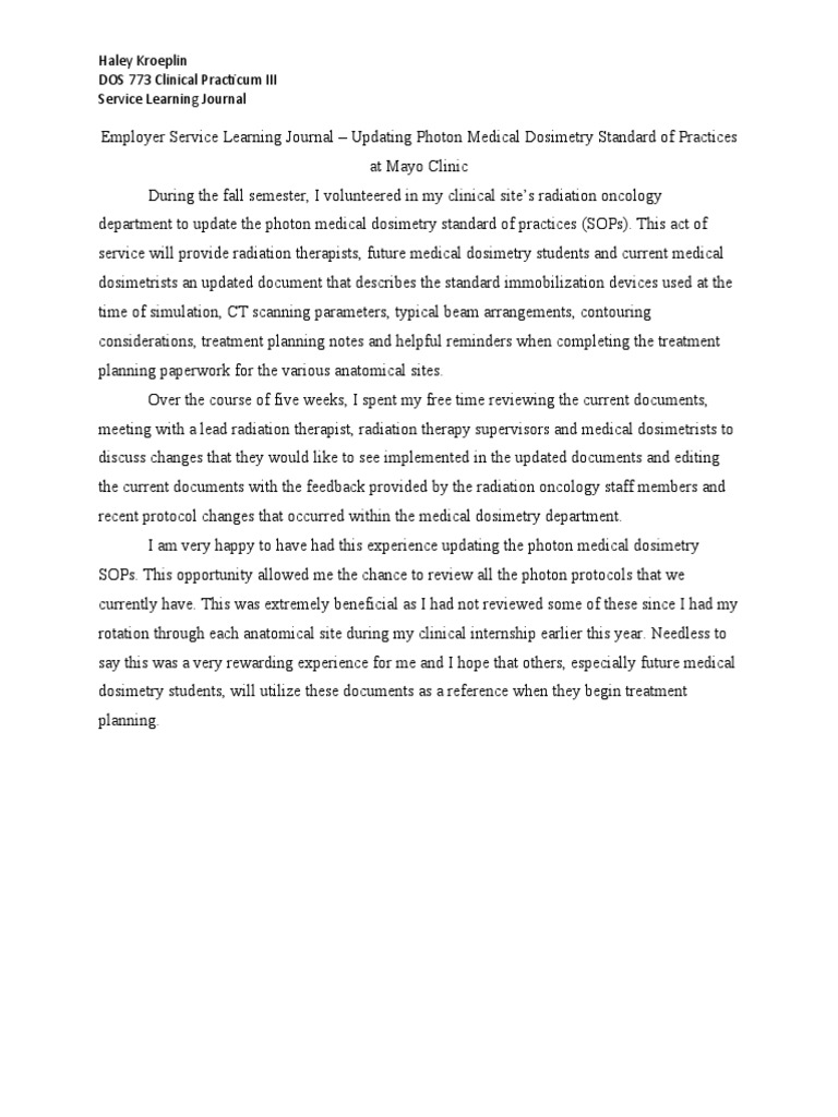 Employer Service Learning Journal 1 | PDF