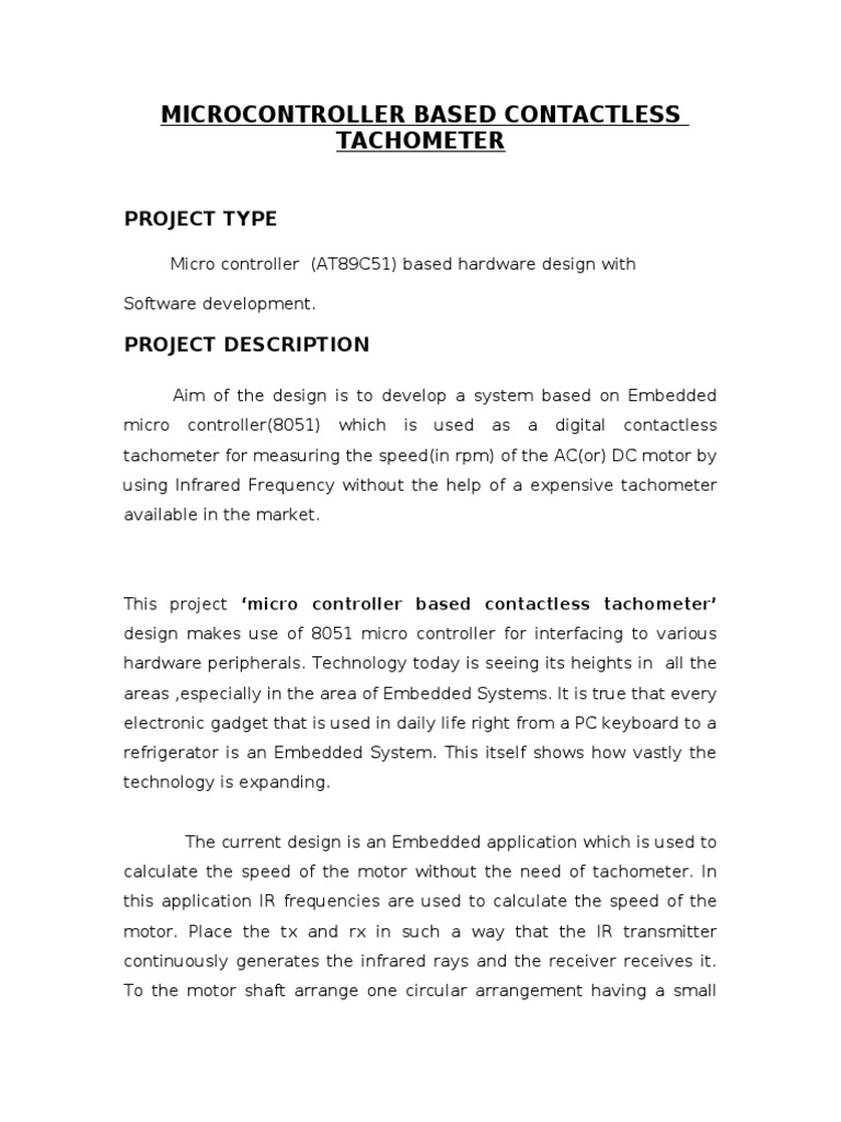 Microcontroller Based Contactless Tachometer PDF | PDF | Microcontroller | Embedded System
