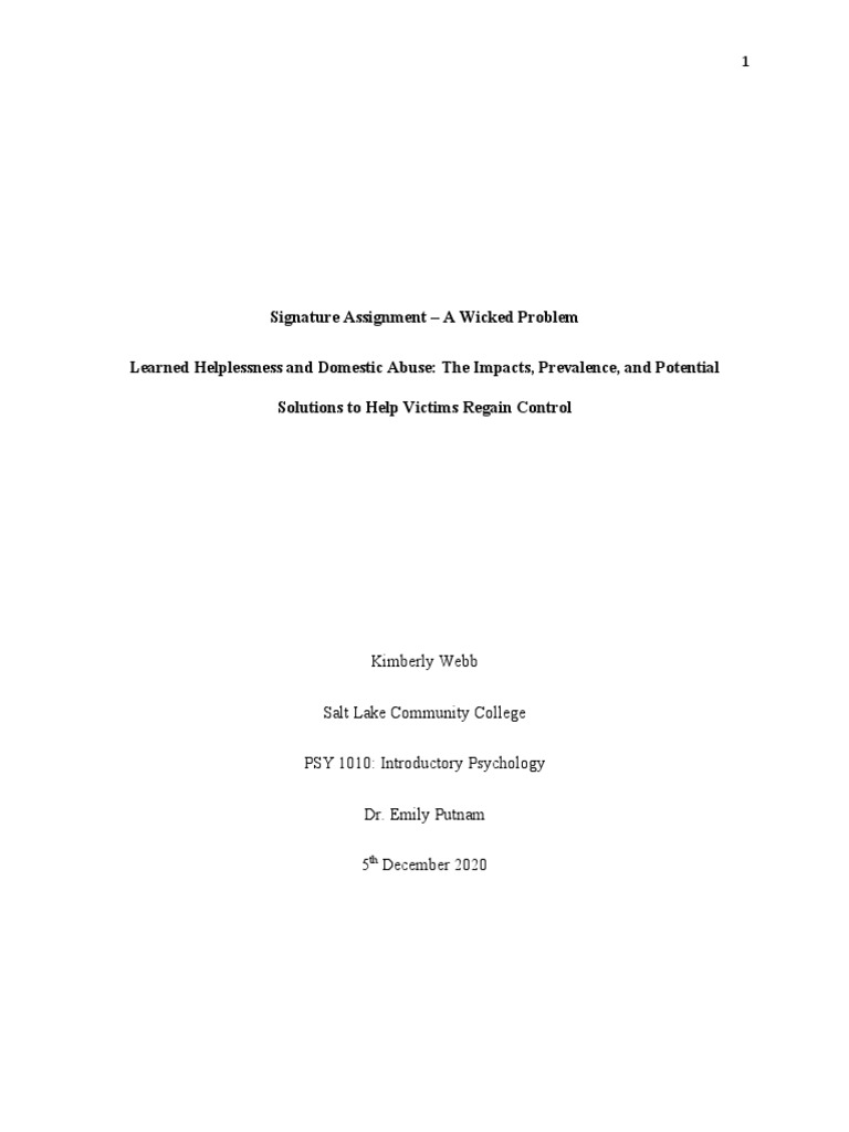 Wicked Problem Signature Assignment 2 | PDF | Domestic Violence | Victimisation