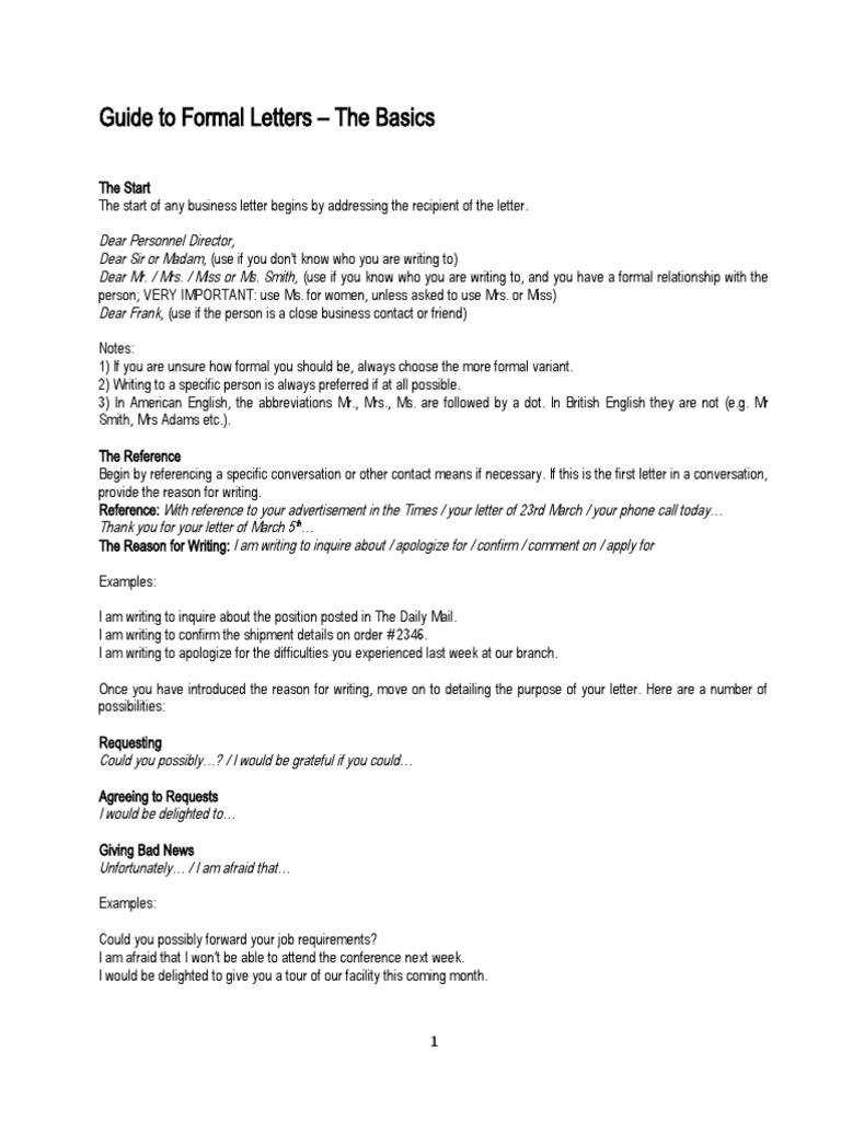 Guide to Formal Letters - The Basics | PDF | Communication | Business