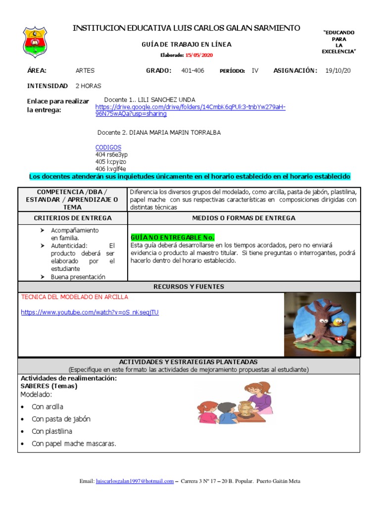 2020 401 Art Act 1 Tecnica Modelado en Arcilla | PDF | Modificación de comportamiento | Cognición