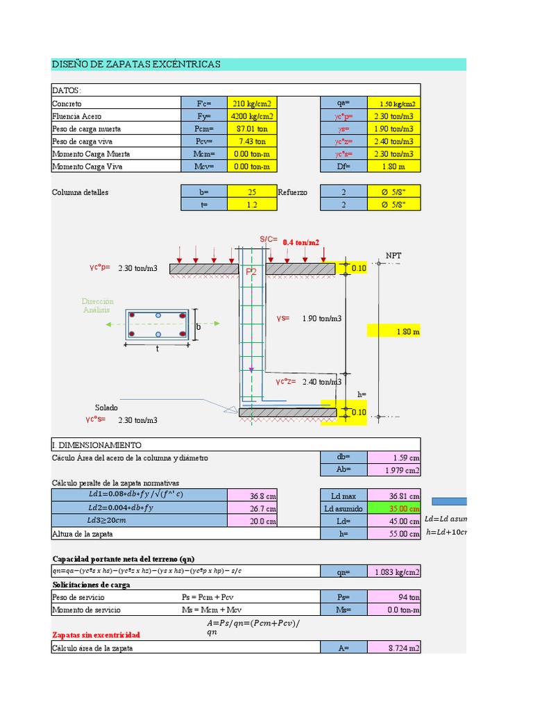Zapata Excentrica 1 | Descargar gratis PDF | Ingeniería estructural | Acero