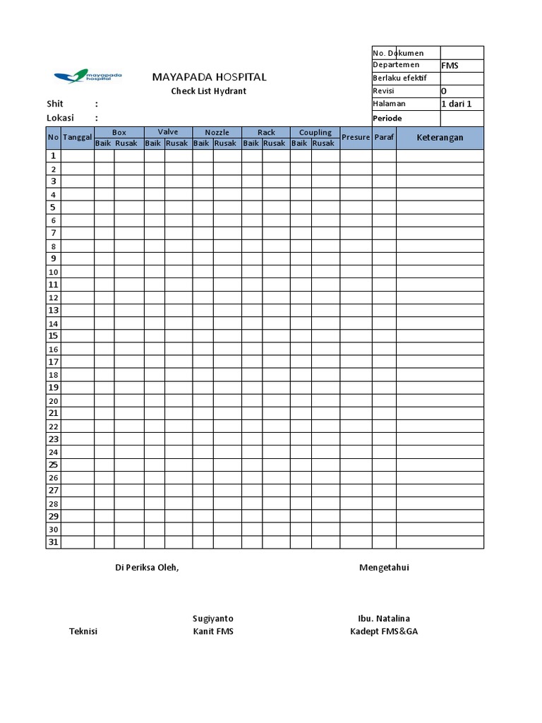 Form Pengecekan Hydrant | PDF