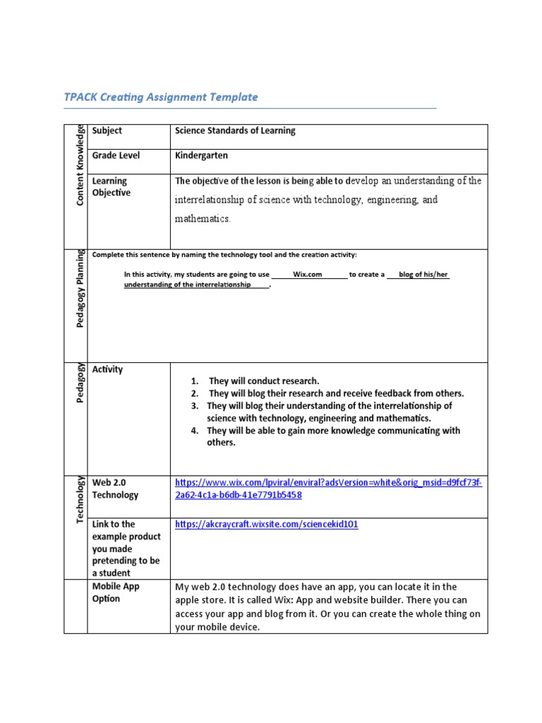 Tpack Template Creating Fall20 Alysiacraycraft | PDF