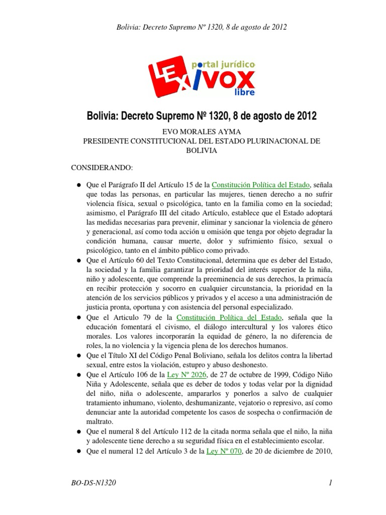 DS 1320 | PDF | Abuso sexual | Violencia