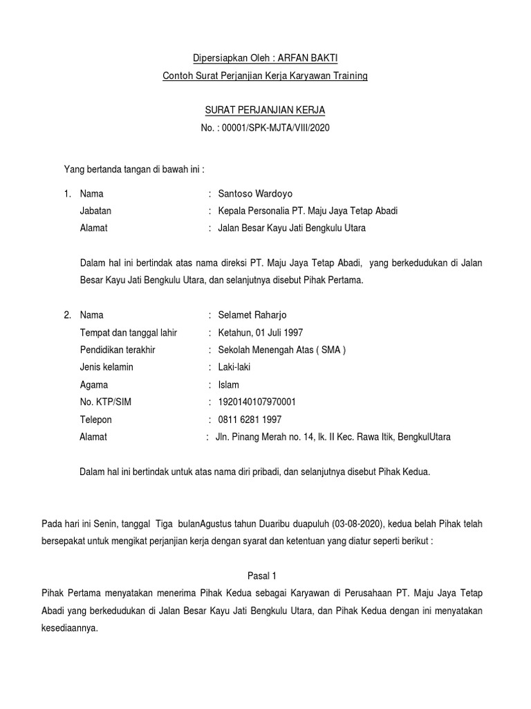Contoh SPK Kerja Karyawan Training Dan Kontrak | PDF