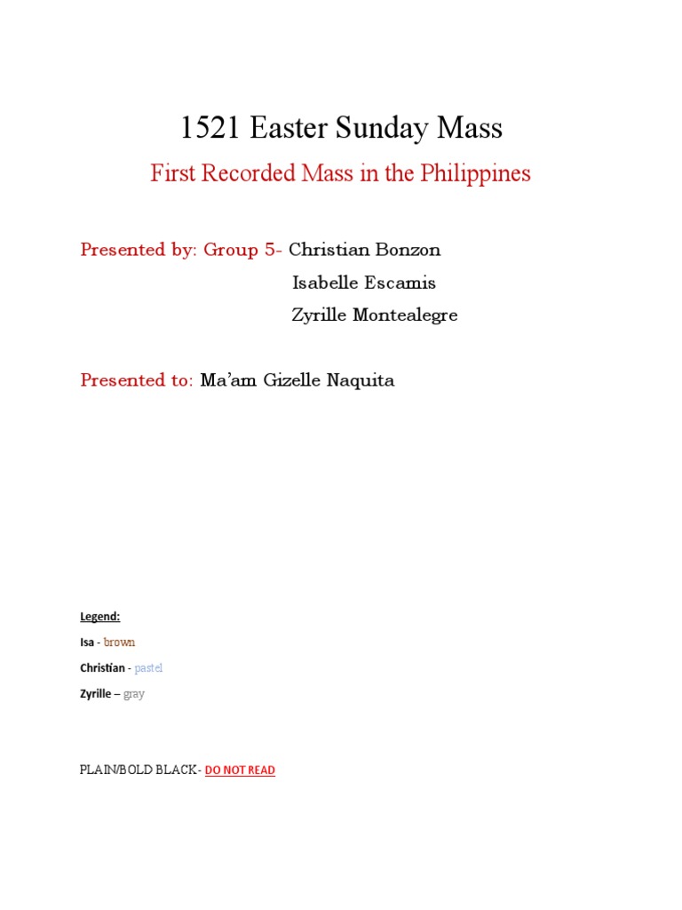 1521 Easter Sunday Mass: First Recorded Mass in The Philippines | PDF ...