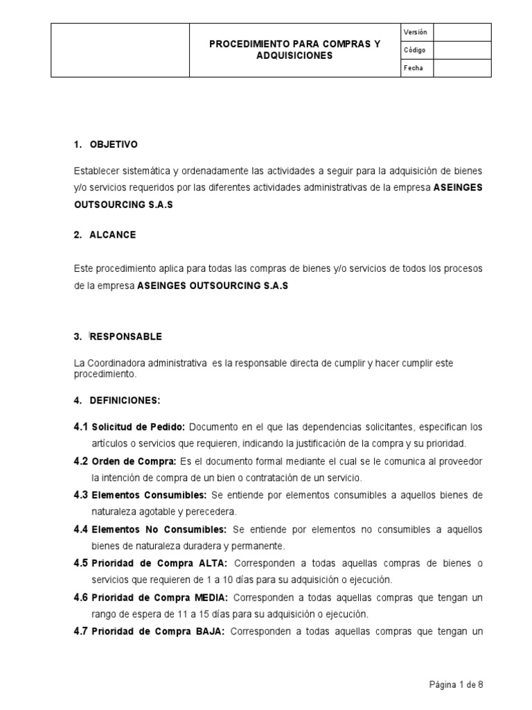 Procedimiento de Compras y Adquisiciones | PDF | Outsourcing | Economias