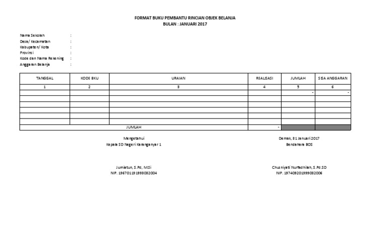 Format Buku Rincian Objek Belanja Dari Dana Bos | PDF