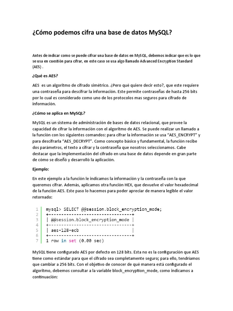 Cómo Podemos Cifra Una Base de Datos MySQL | PDF
